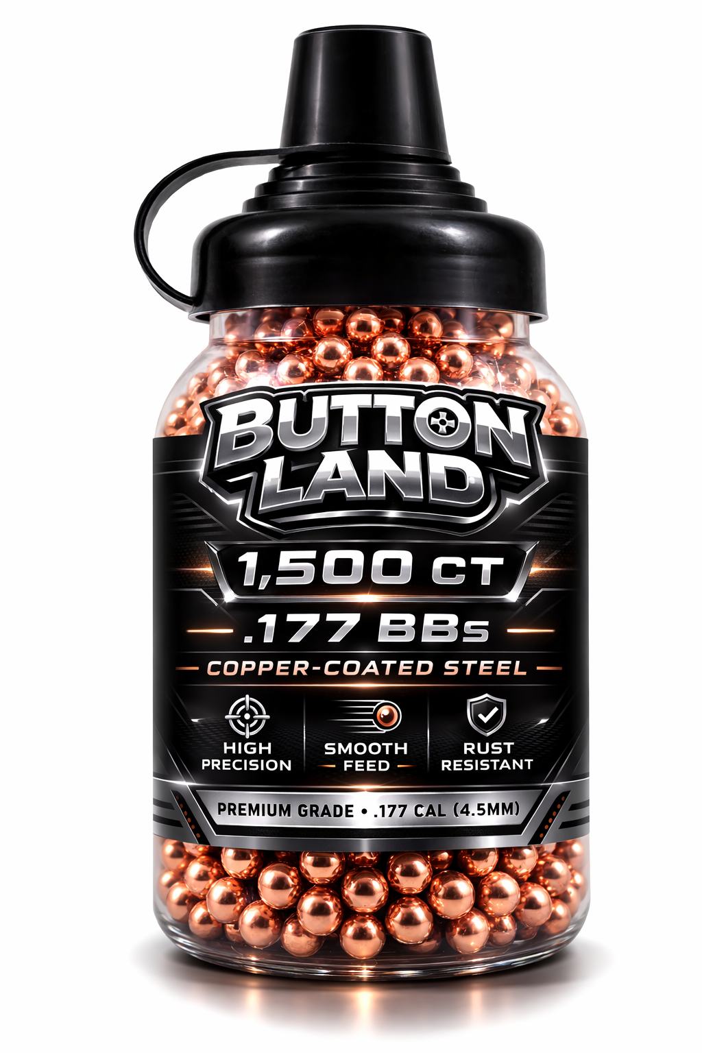 BUTTONLAND COPPER COATED STEEL BBS FOR AIRGUNS 1500 COUNT – buttonland